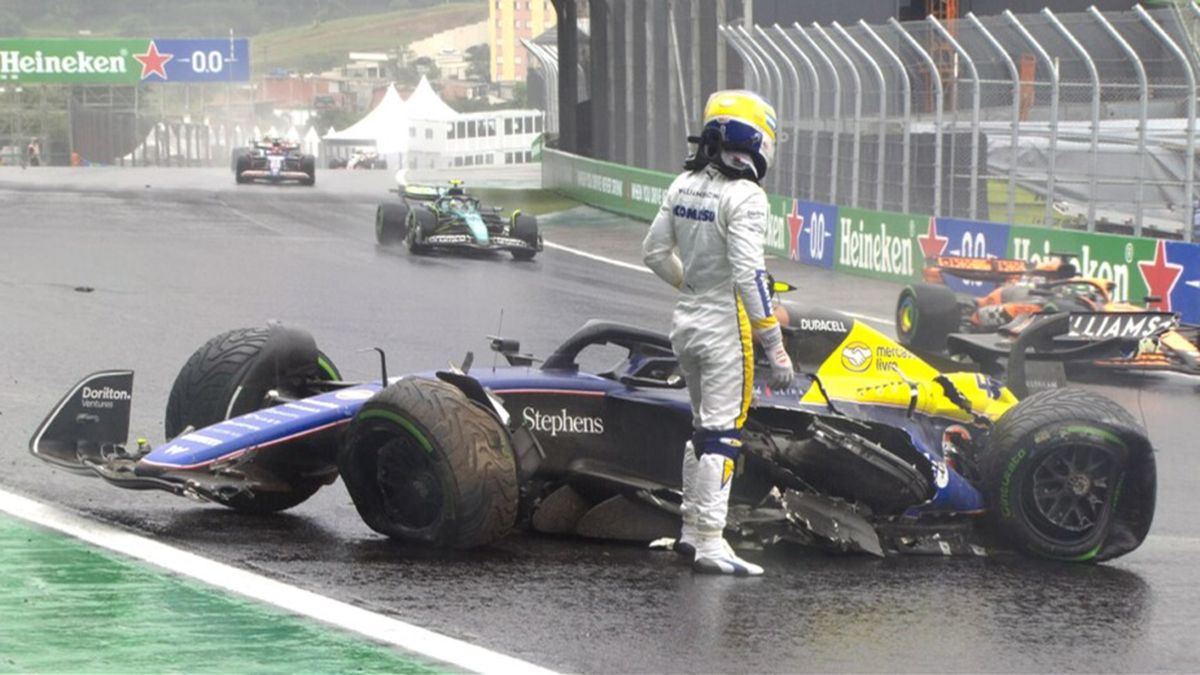 Franco Colapinto abandonó en Brasil por un fuerte golpe en la recta ...