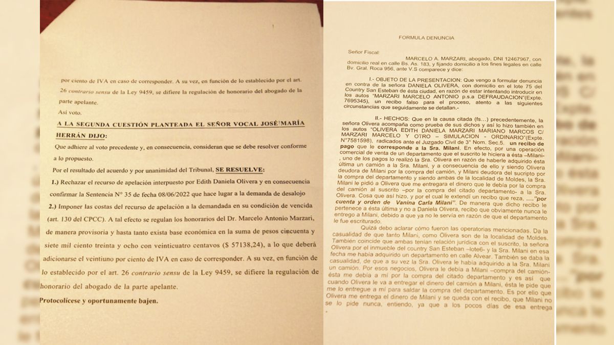 Presunta estafa con una casa: Marzari dijo que la denunciante no le pagó